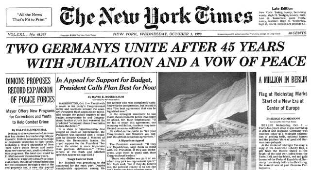 On This Day in 1990, East and West Germany reunite after 45 years | VT ...